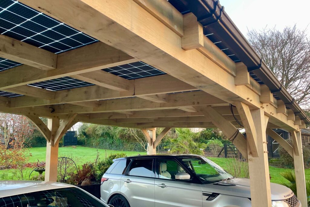 Large Elegant Oak Mono Crystalline Solar carport | NewFrame | Solar ...